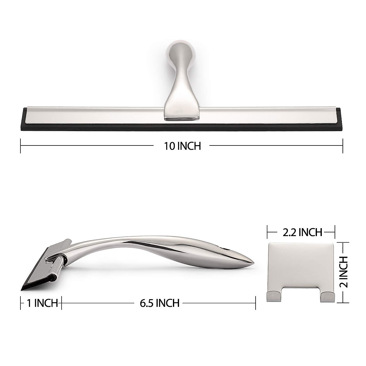 HIWARE All-Purpose Shower Squeegee for Shower Doors, Bathroom, Window and Car Glass - Stainless Steel, 10 Inches