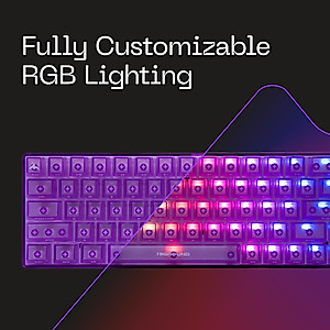 Higround Crystal Amethyst Basecamp 65% Mechanical USB Wired Gaming Keyboard, White Flame Switches, Programable RGB, Transparent/Translucent, Hot-Swappable, Deep Thock Creamy Sounding PC Keyboard