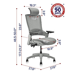 CLATINA Ergonomic High Swivel Executive Chair with Adjustable Height Head 3D Arm Rest Lumbar Support and Upholstered Back for Home Office Gray Mesh/High Back