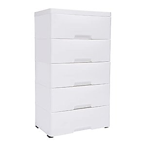 LOYALHEARTDY Plastic Drawers Dresser, Storage Cabinet with 5 Drawers, Closet Drawers Tall Dresser Organizer, Vertical Clothes Storage Tower for Clothes, Toys, Playroom, Bedroom Furniture, White