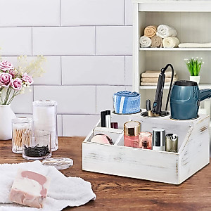 Rustic Wood Farmhouse Bathroom Hair Tool Organizer Makeup Organizer Vanity Tray - Vanity Organizer for Bathroom Counter - Hair Dryer Holder - Blow Dryer Holder Bathroom Counter Tray 12" x7”