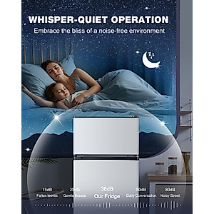 Double Door Refrigerator with Freezer, 4.5 Cu.Ft, Small Fridge with Freezer, 7 Settings Temperature Adjustable, Mini Refrigerator for Office and Apartment Bedroom Dorm(4.5 Cu.Ft, Silver)