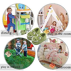 JACKSHIBO Girls Boys Home Slippers Warm Dinosaur House Slippers For Toddler Fur Lined Winter Indoor shoes Green 6-6.5 Toddler