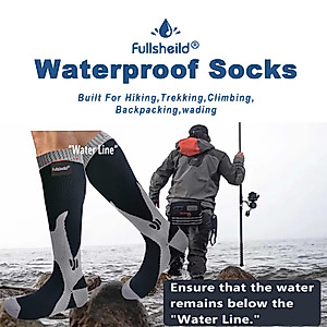 Fullsheild Mens Waterproof Hiking Socks, Unisex Waterproof Breathable Outdoor Athletic Hiking Wading Trail Running Skiing Knee Length Sock S