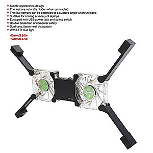 ASHATA Portable Laptop Cooling Pad, with Antiskid Mount, Dual Light Emitting Fan, USB Foldable Heat Dssipation Stand for Notebook Computer