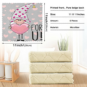 VIGTRO 6 Pack Super Absorbent Kitchen Towels,Shy Gnome Heart Premium Dish Cloths Towels, Valentine for You Washable Fast Drying Dish Rags Reusable Cleaning Cloth 11x11