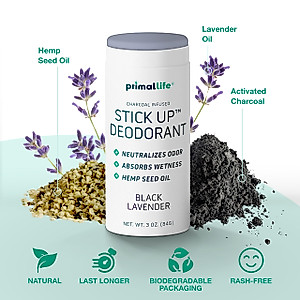 Stick Up Natural Deodorant for Women and Men with Bentonite Clay Powder, Arrowroot, Magnesium, Zinc, 3 oz. Vegan Deodorant for 3-4 months, Black Lavender - Primal Life Organics
