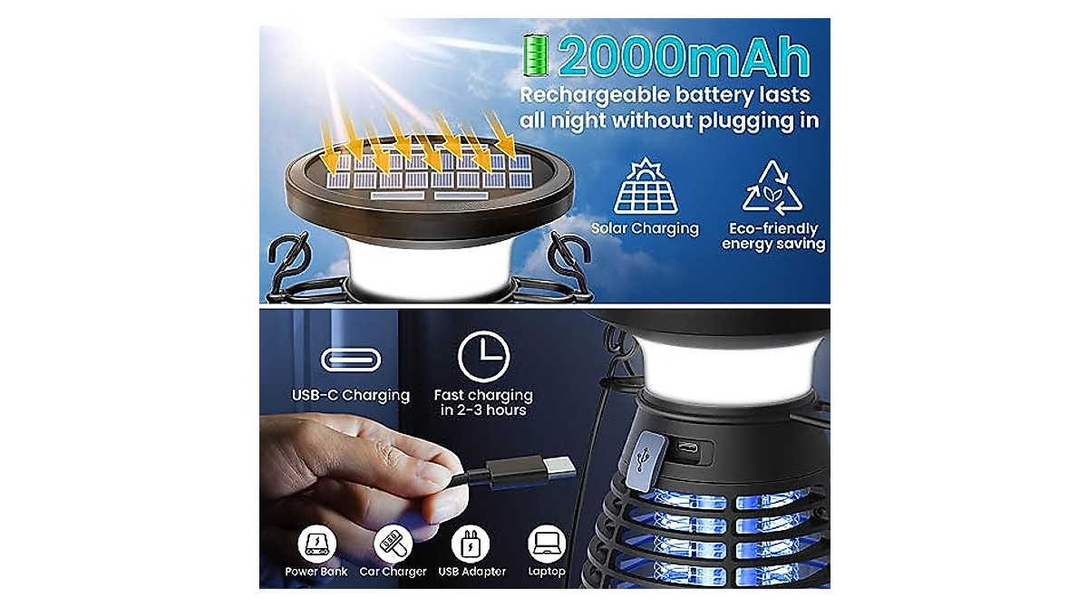 BURLAN Solar Mosquito Zapper - Cordless & Waterproof for Indoor ...