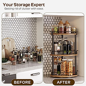 YATINEY 3-Tier Lazy Susan Organizer, Rotating Spice Rack, Spinning Organizer, Industrial Turntable Spice Rack Organizer for Cabinet, Kitchen Countertop, Pantry, Rustic Brown and Black SR23BR