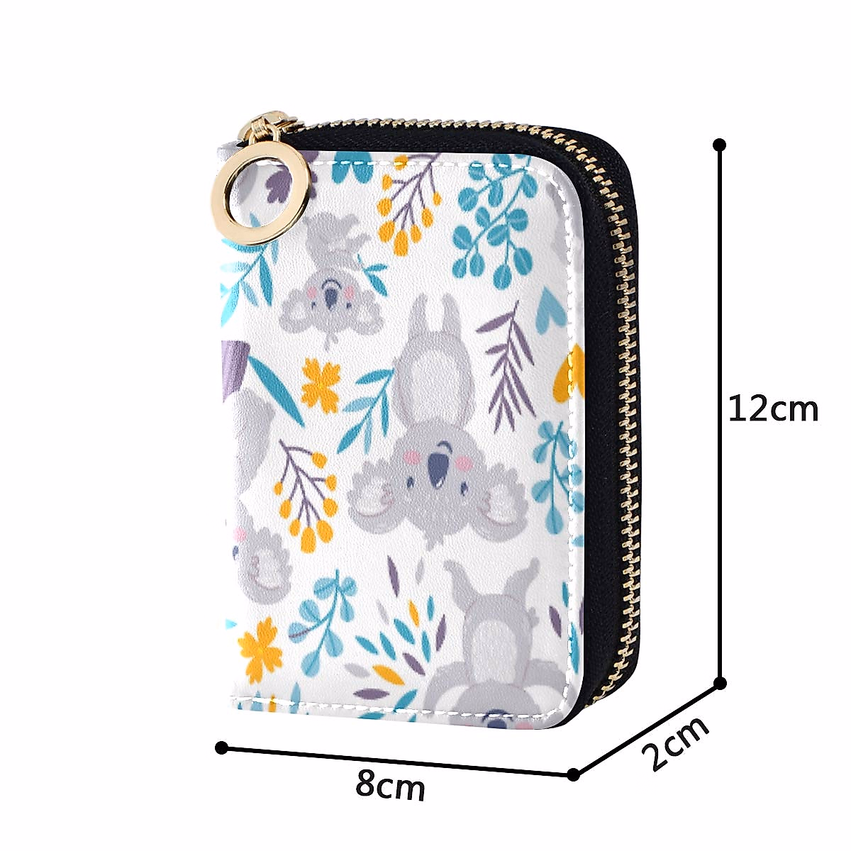 MOYYO RFID Credit Card Holder Case Animal Cute Koala Bears Floral Leather Printed Zipper Card Case Wallet for Women Girls