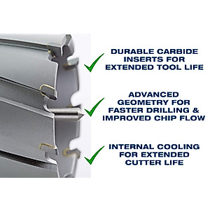 CS Unitec 9-1-138 C TCT Annular Cutter 1-3/16" Dia. X 1" Depth Carbide Tip Cutting Tool Bits for Magnetic Drills/Drill Press 3/4" Weldon Shank for Metal Cutting in Steel, Stainless and More