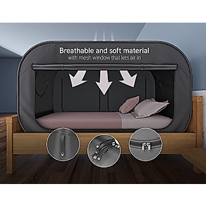 Skywin Bed Tent Twin - Pop Up Privacy Tent for Twin Bed, Collapsible, Breathable, Light Reducing Pongee Bed Canopy for Warm and Cozy Night, Black For 1 Person