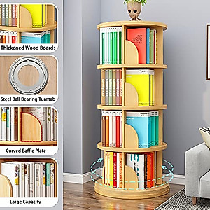Rotating Bookshelf, 4 Tier 360° Revolving Bookcase Corner PVC Wood Plastic Board Swivel Bookcase,Stackable Bookshelf Organizer,Display Cabinet for Office Home Living Room Study(51“x18.1”x18.1“)