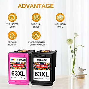 HenceBuy Remanufactured Ink Cartridge Replacement for HP Ink 63 63XL Ink Cartridges Black and Color for HP OfficeJet 3830 4650 5255 Envy 4520 4512 4513 Deskjet 1112 2130 Printer (1 Black 1 Tri-Color)