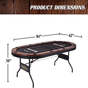 Barrington Charleston 10 Player Folding Poker Table, Oval Card Table, Casino Style Tournament Poker Table with Padded Rails and Cup Holders
