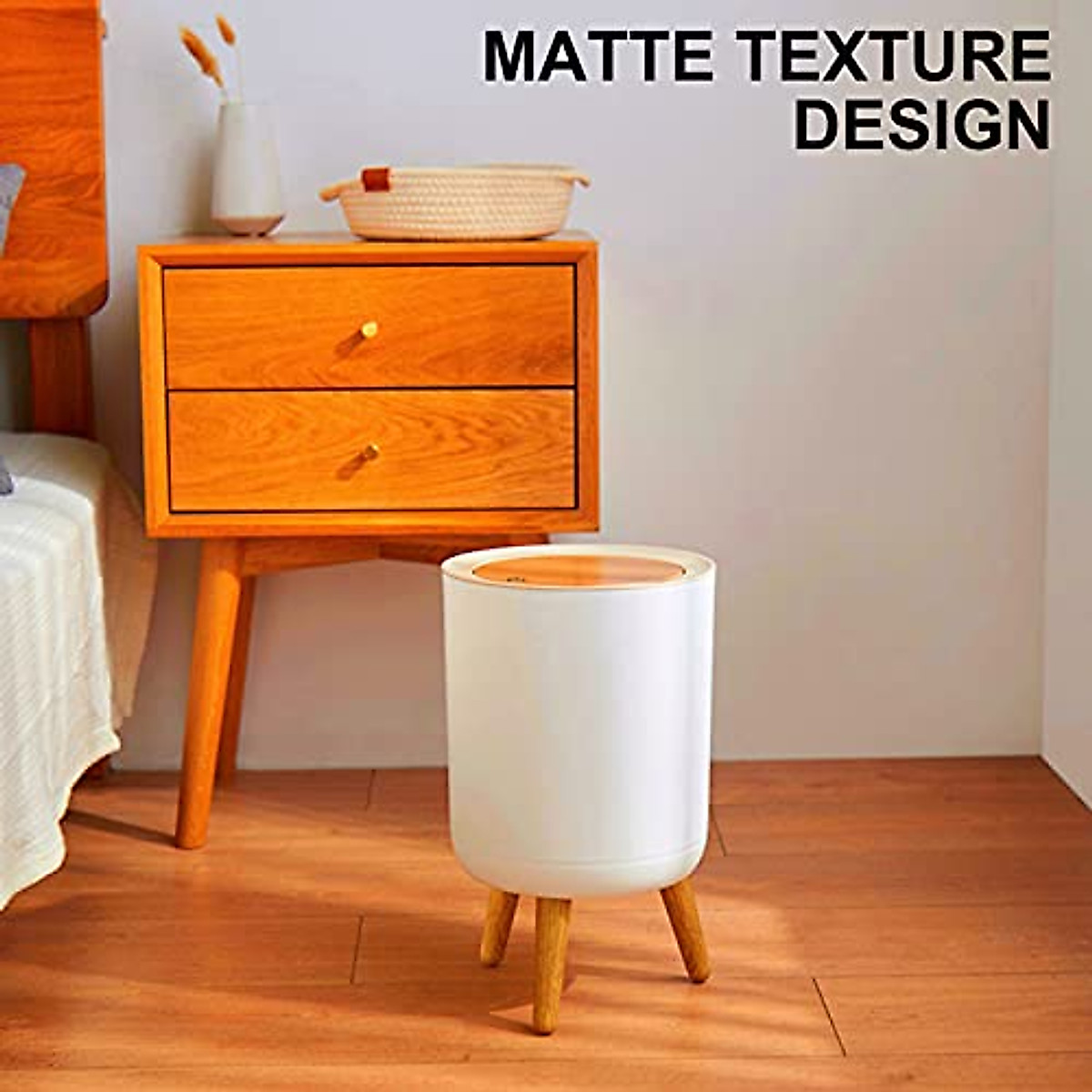 High Foot Trash Can, Home Creative with Lid Press Living Room Bathroom Kitchen Garbage Can Strong Nordic Style Trash Can White 14.2'' x 8.6''