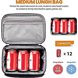 NIUTA Insulated Lunch Bag for Men/Womens, Lunch Box, Black Upgraded version Double Deck Reusable Lunch Pail (Black-1)