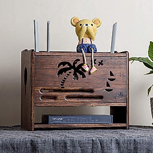 AVEEWA Wireless WiFi Router Storage Box Solid Wood Wireless Router Storage Box WiFi Box Set-top Box Shelter Box Storage Shelf Office Desktop Wire Socket Finishing Storage Box 32x22x27cm