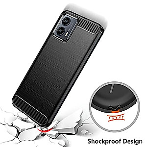 GSDCB Case for Motorola Moto G 5G 2023 Case with Tempered Glass Screen Protector, Carbon Fiber Brushed Texture Soft Flexible TPU Slim Fit Shockproof Phone Cover for Women Men Girls Boys (Black)