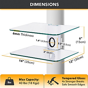 CondoMounts CLMDLSW1002 Pillar & Wall Floating Shelves for Soundbars, Gaming Consoles | No Drill Pillar & Wall Shelf | Holds 40lbs | Fits Pillars 8-in to 48-in Post | Fits No Stud Walls | Clear Glass