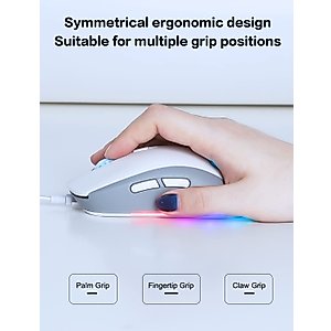 PHNIXGAM Cat Paw RGB Gaming Mouse, Silent Optical Computer Mice USB Wired with 6 Adjustable DPI Up to 7200, RGB Lighting, 6 Programmable Buttons for Windows/Vista/Linux (White)