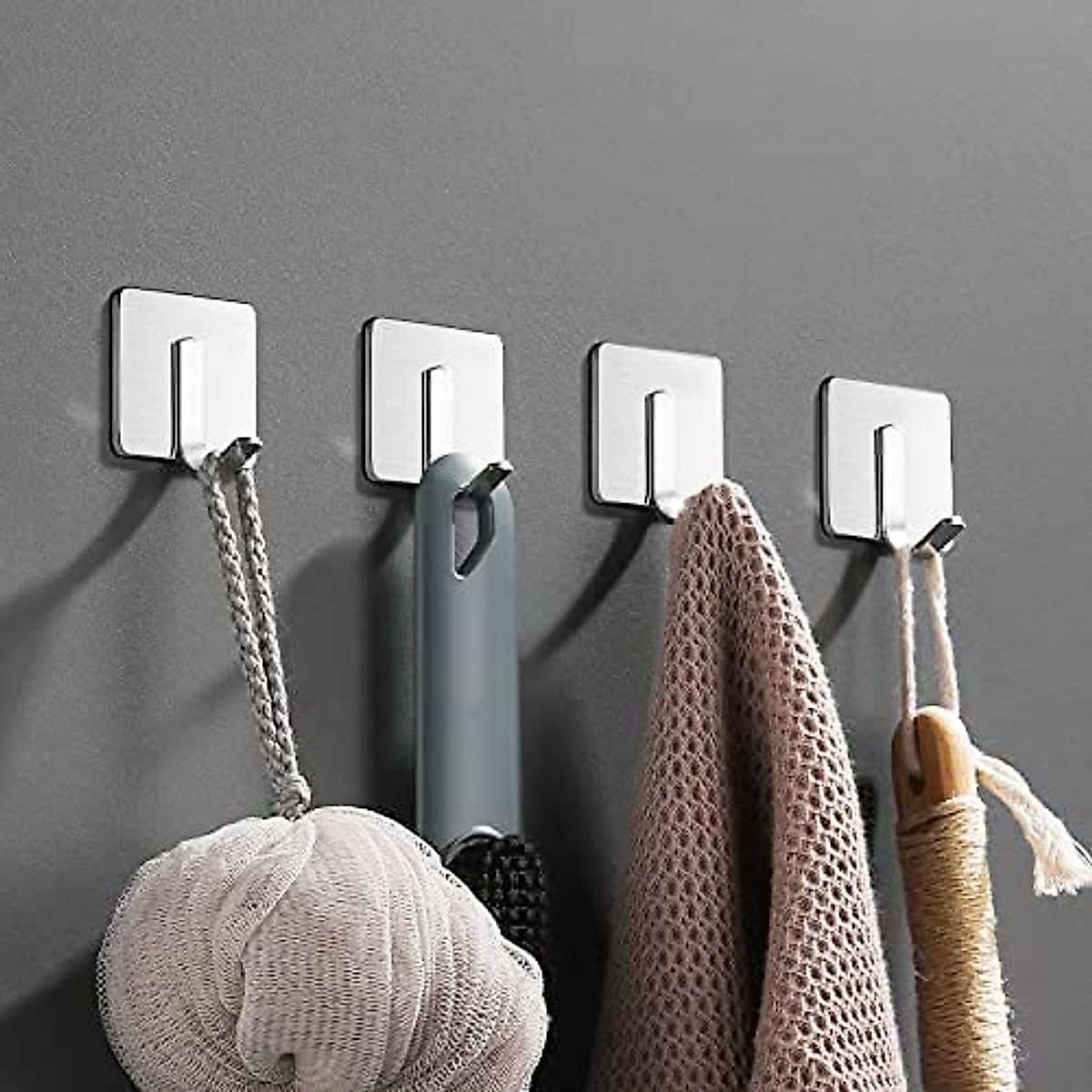 Adhesive Hooks - 5 Pack Heavy Duty Wall Hooks Waterproof Stainless Steel Hooks for Hat Towel Robe Hooks Rack Wall Mount - Bathroom Kitchen Home Hotel Office Cabinet and Bedroom CHROM03