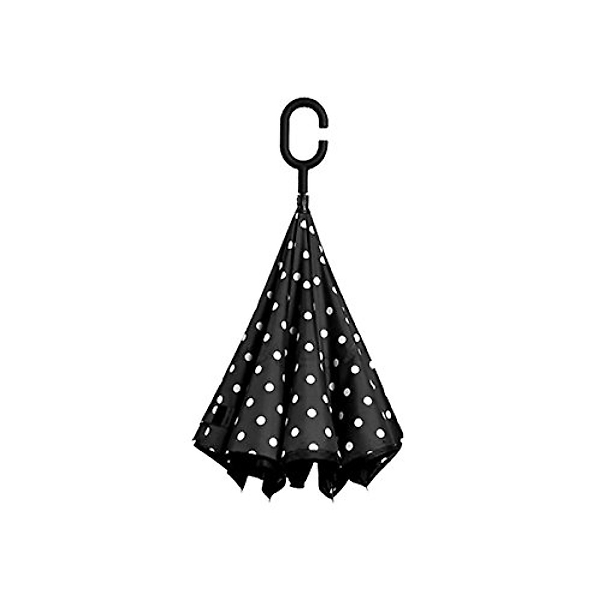 Nufoot Topsy Turvy Inverted umbrella, Black/White Polka Dot