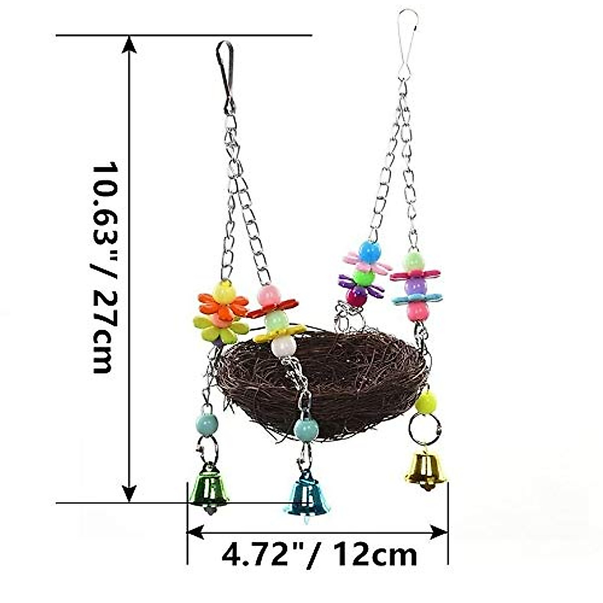 Bird Swing Nest Chew Toy with Bells Natural Rattan for Small Medium Parrots Parakeet Cockatiel Cockatoo African Grey Canary Conure Finch Lovebird Cage Accessories (S)