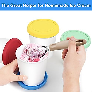 4 Pack Ice Cream Container Set (1 Quart Each) - Reusable Ice Cream Freezer Storage Tubs with Silicone Lids and an Ice Cream Scoop for Homemade Ice Cream, Sorbet and Gelato, Dishwasher Safe, BPA Free