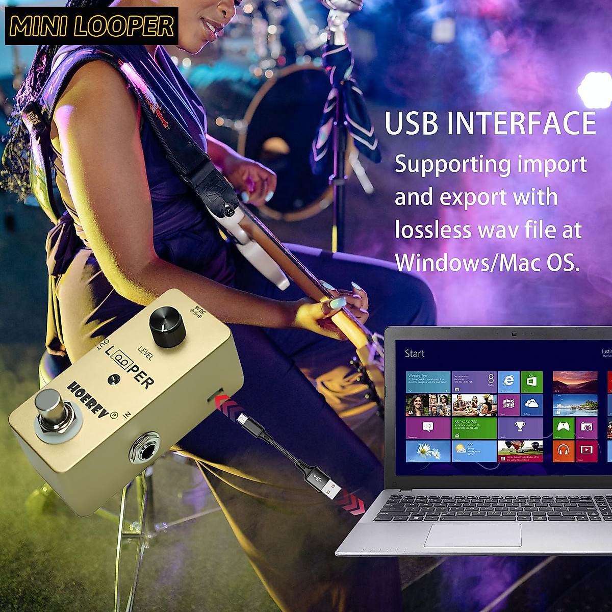 HOEREV Guitar Mini Loop Effector Looper Samplers Effects Tuner For Electric Acoustic Guitar Bass Pedals 9 Loops Stations, Color Gold