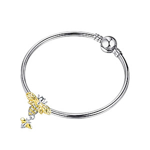 GMXLin Gold Plated Queen Bee Charm for Pandora Bracelets Mother and Daughter Son Insect Dangle Bead for Sister Mom Grandma Birthday Gift