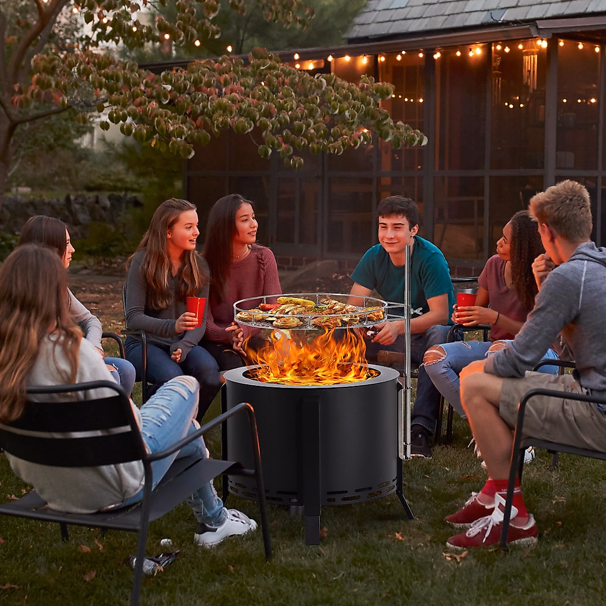 TITIMO Smokeless Fire Pit 19.5”inch Bonfire Low Smoke Stove 360°Rotating Grill pan with Removable Ash Pan Alloy Wood Burning Outdoor Fire Pit for Backyards and Camping Park Party BBQ Waterproof Bag