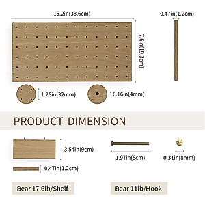 TORWOOD Wooden Pegboard Modular Display, Wall Panel Kit Grid Organizer with Shelves and Hooks, Storage Wall Hooks Shelf, Color: Oak - Comes with 2 Wall Hooks
