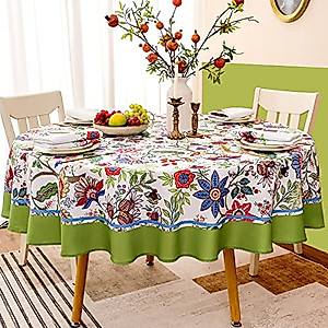 EHouseHome Indoor Outdoor Tablecloth Water Resistant Spill Proof Fabric Table Cover 60Inch Round,Botanical Garden