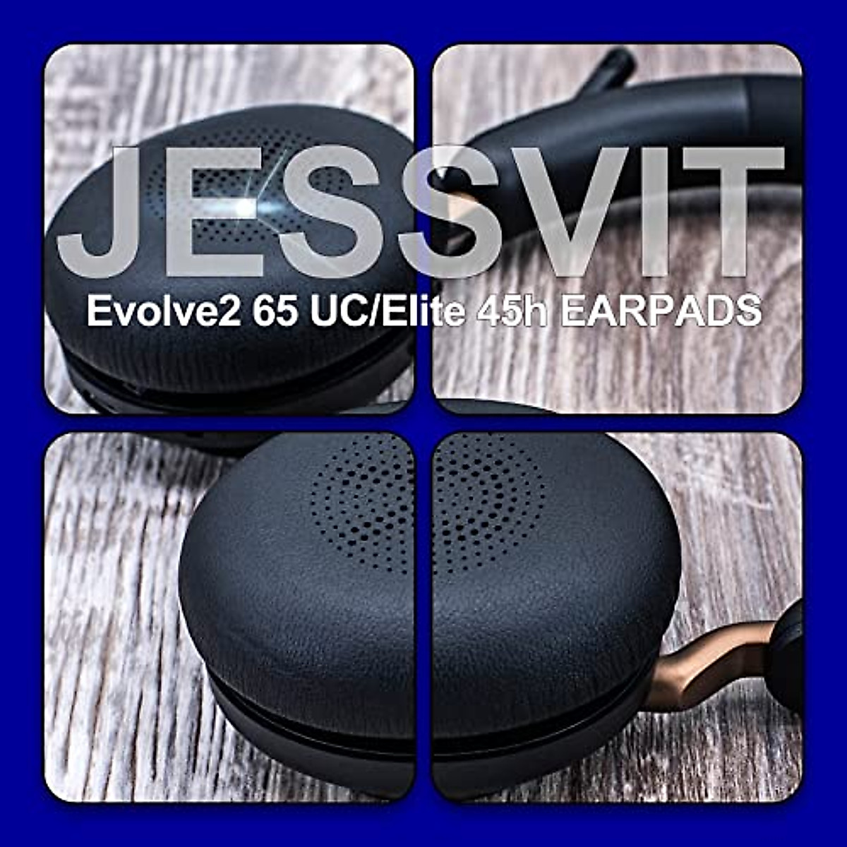 Earpads Replacement for Elite 45h, Evolve2 65 MS/UC Wireless Headphones - Protein Leather/Ear Cushion/Ear Cups by JESSVIT (Black)