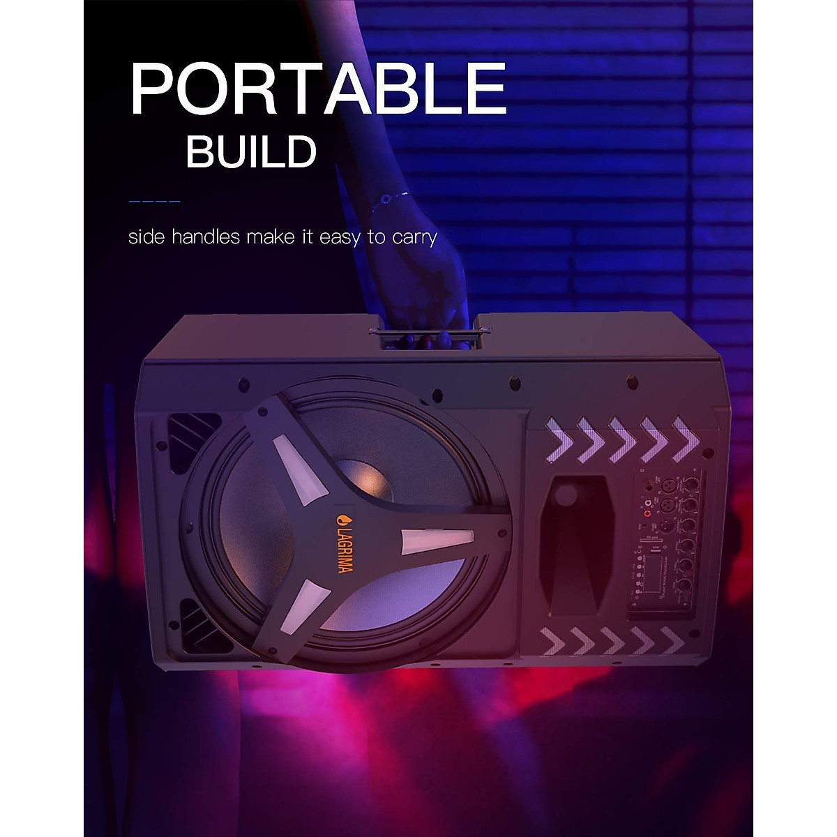 LAGRIMA LPS-500 Portable 15-Inch 2-Way 1800W PA Speaker System, DJ Karaoke Machine with Wireless Bluetooth/FM Radio/USB/SD Card Slot