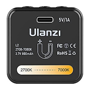 ULANZI L2 Bi-Color COB Video Light Mini Cube Lights, LED Camera Lights Portable Photography Video Lighting, 2700-7000K Bi-Color Dimmable, CRI95+, 800mAh Rechargeable & Magnetic Designs