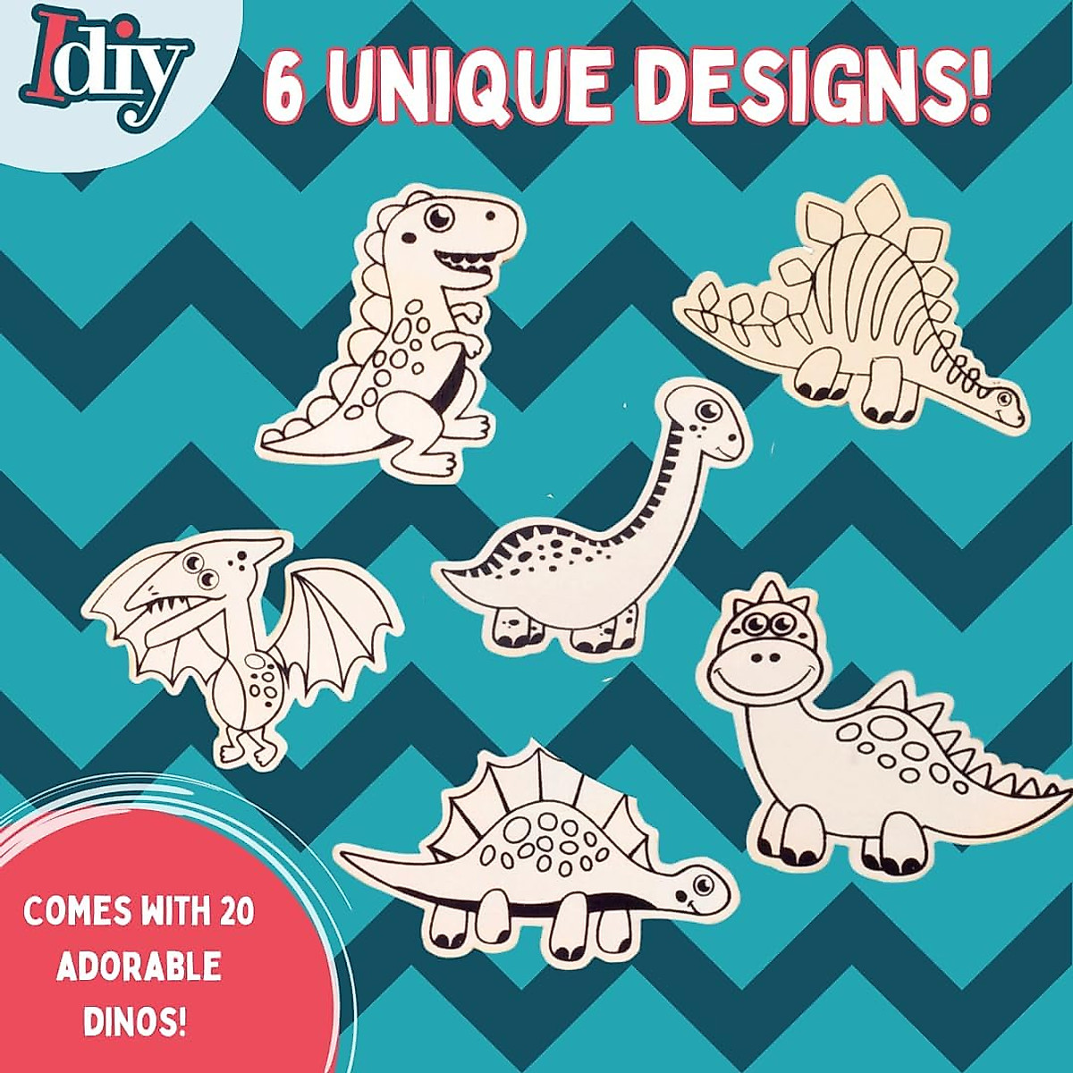 Kids Party Dino Wood Painting Craft Kits (20ct)- Dinosaur Designs- Each Kit Has its Own Brush, Paint, & Figure- Fun, Unique Valentines Party Activity, Favors or Classroom School Projects Gift