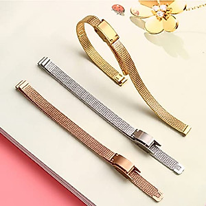 Watch Bands Women Mesh Stainless Steel Watch Straps 6MM 8MM 10MM 12MM Fashion Men Adjustable Metal Watch Bands Replacement Folding Band Smart Watch Wristbands Bracelet with Tool Gold 12mm