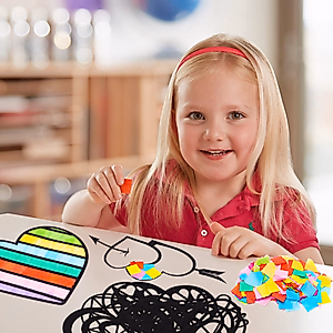 Haooryx Valentine’s Paper Craft Kits - 12-Piece Valentine’s Day Kids' Heart-Shaped Paper Suncatcher Kit DIY Craft Kids Stained Glass Effect Decorations Classroom Handcraft Art Supplies Party Favors