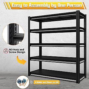 SDXYSTCE 48" W Garage Shelving Heavy Duty, 3000LBS Loads Garage Storage Shelves Heavy Duty, 5-Tier Metal Shelving Units and Storage Racks, Industrial Utility Shelf,48" Wx24 Dx78 H, Black