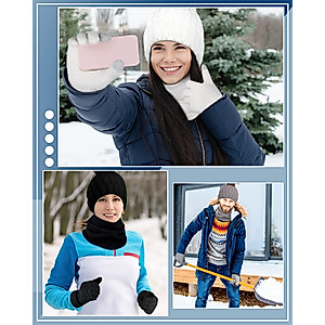 9 Pcs Winter Knitted Hat Scarf Gloves Set Warm Beanie Hat with Faux Fur Pom Fleece Lining Neck Warmer Touchscreen Gloves for Women, Men