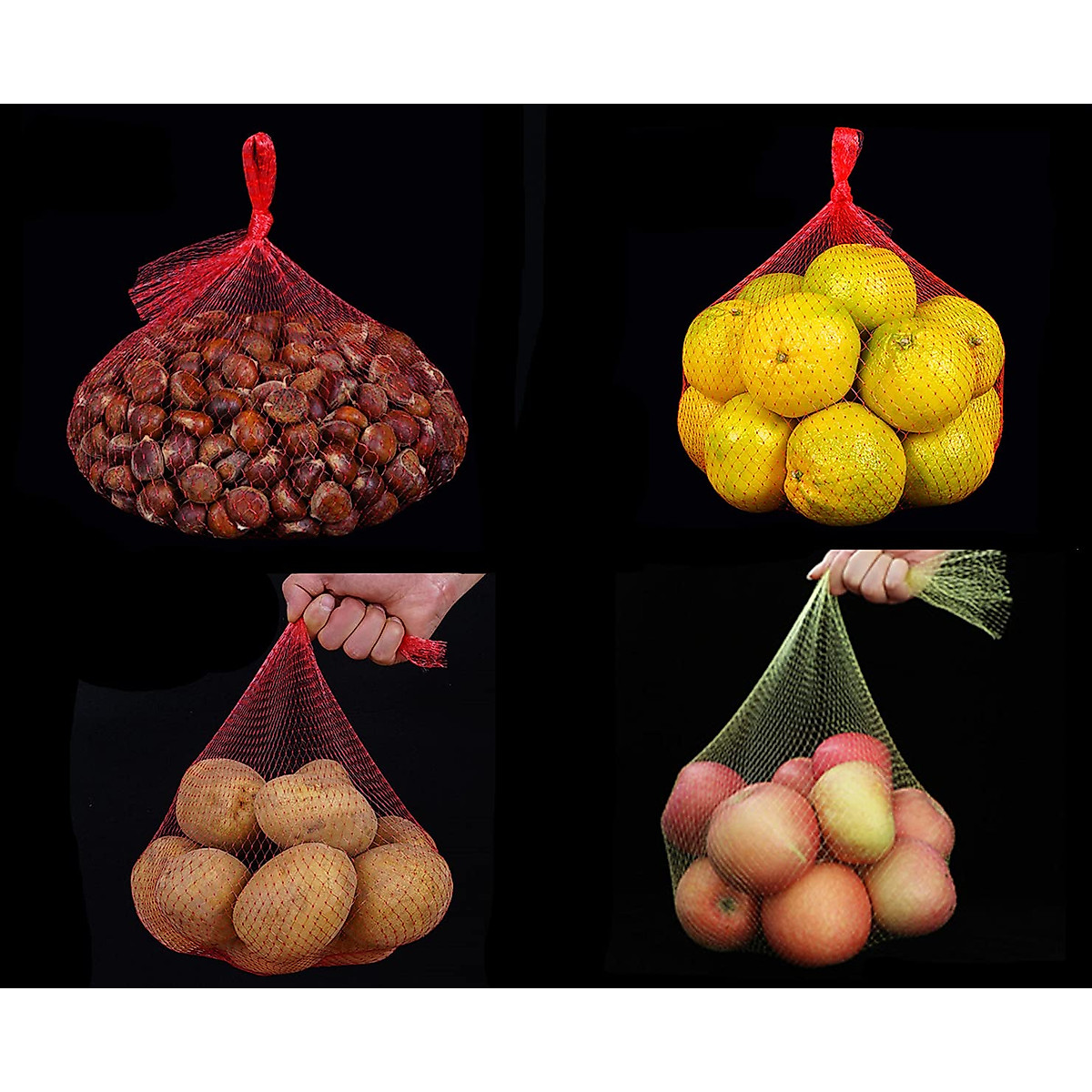 100 PCS Reusable Produce Drawstring Mesh Bag. Perfect 16 Inches Net Bag for Storage Fruits、 Vegetables、 Seafood and Other Agricultural Products. Upgrade to Eco Friendly Plastic Material .