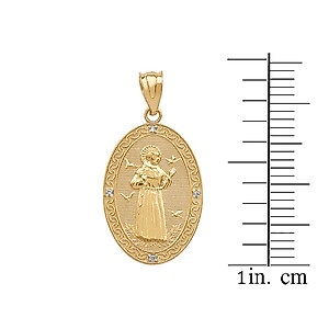 14k Gold Saint Francis Of Assisi Diamond Oval Medal Charm Pendant (Small)