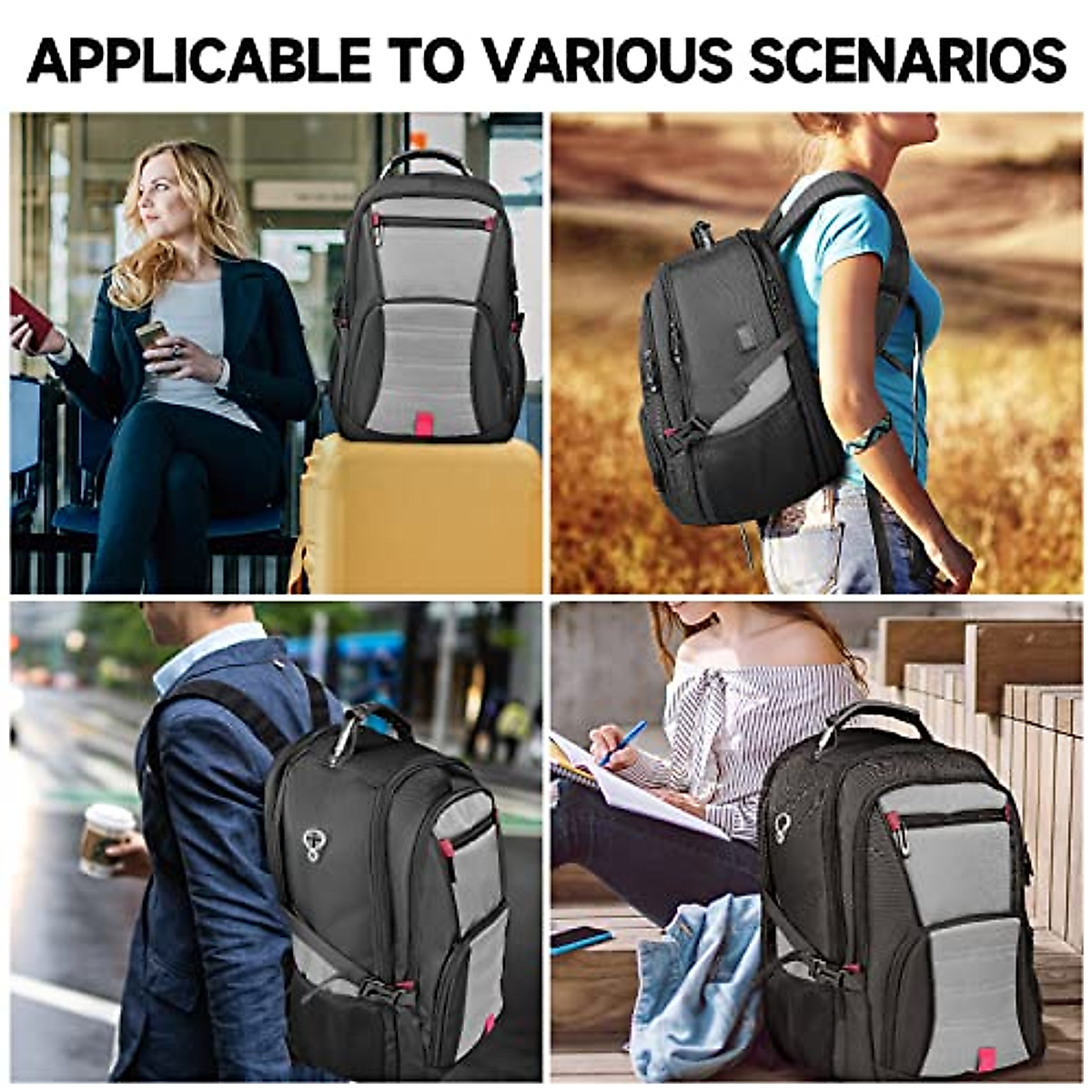 Extra Large Backpack, Travel Backpack, Laptop Backpack for Men Women, Big Backpack, 50L Water Resistant Flight Approved Business Work Computer Heavy Duty Bag with USB Port, Fits 17 Inch Laptops, Grey