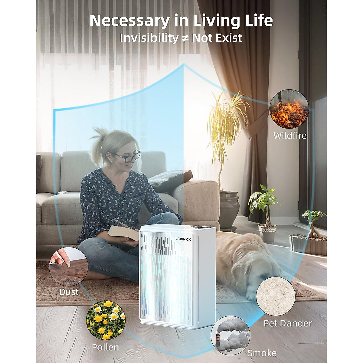 LAMPICK Air Purifier Filter, Pet Care Replacement Filter, 4-in-1 Filter H13 True HEPA Filter Air Filter Replacement, Air Filter Compatible Air Cleaner A6, 1 Pack, Yellow