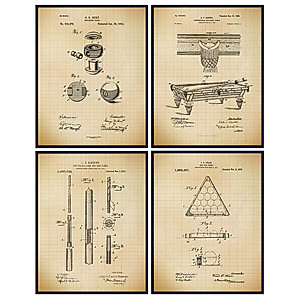 Billiards Patent Art Prints - Vintage Retro Wall Art Poster Set - Chic Modern Home Decor for Game Room, Man Cave, Bar, Den, Office - Great Gift for Men, Pool Players - Set of 4-8x10 Photo - Unframed