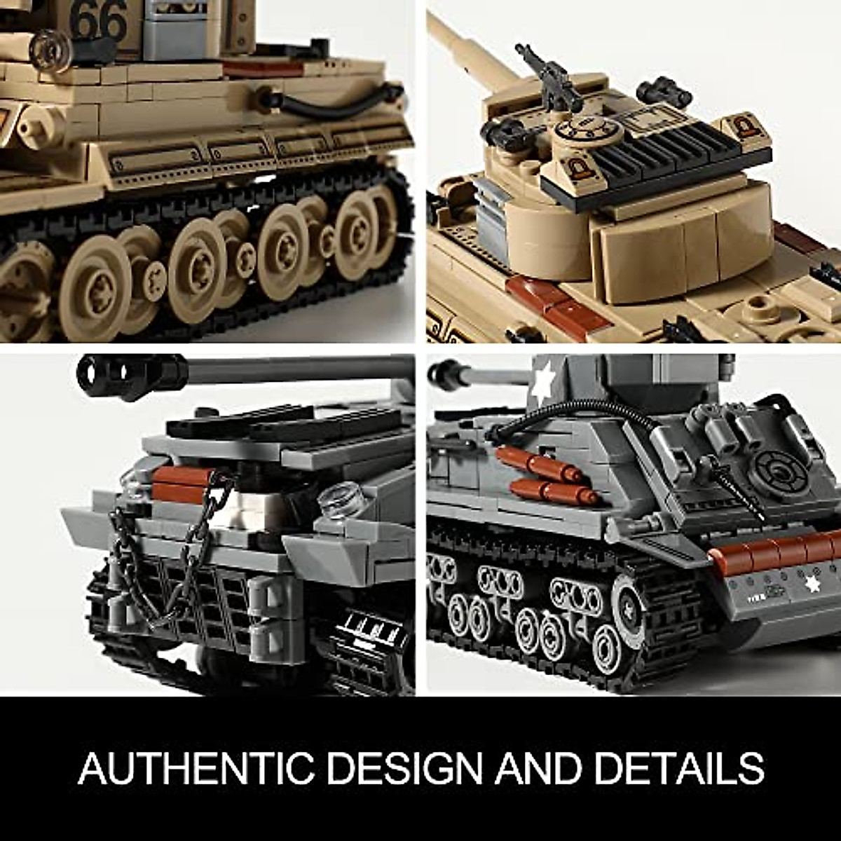 WW2 Army Tank Toys Building Kit, Create a German Tiger Tank and an American M4 Sherman Tank Model, Include 1184 Blocks, Great Military Toy Gift for Boys, Kids, and Teens Age 8-14