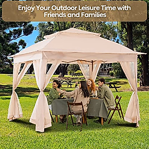 Harmon Wandyer 11'x11' Pop Up Gazebo with Mosquito Nettings, Outdoor Canopy Shelter for Garden Lawn Backyard, Patio Cover Outdoor Gazebo Pergola Grill Party Gazebo