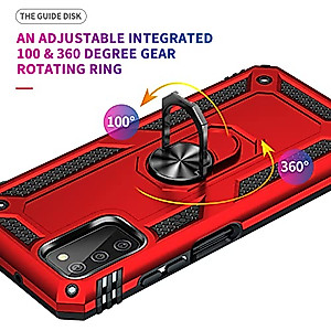 PUSHIMEI for Samsung Galaxy A03S Case with HD Screen Protector (Military Grade 16ft. Drop Tested) Magnetic Ring Holder Kickstand Protective Phone Case for Samsung Galaxy A03S, Red